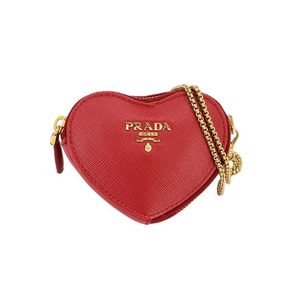 Prada | Bags | Prada Saffiano Heart Chain Pouch Leather Red With Strap ...